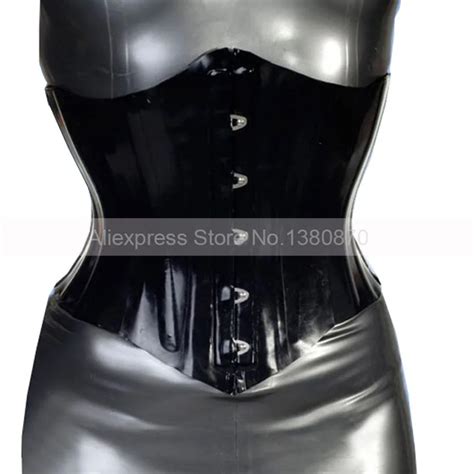 Black 1mm Latex Rubber Corset With Back Ties Handmade Plus Size Taiored