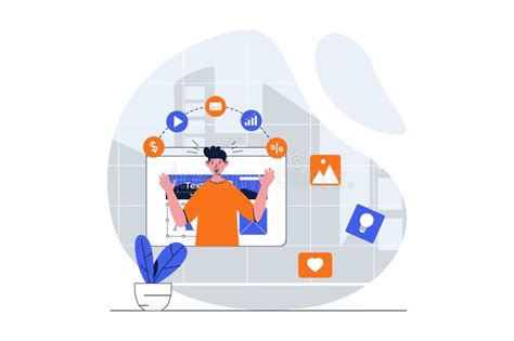 Digital Marketing Web Concept With Character Scene Vector Illustration Stock Vector