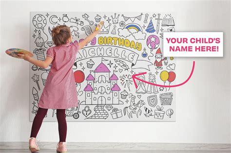 Giant Personalized Fairy Tale Birthday Doodles Coloring Poster