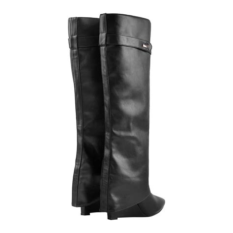 Fold Over Wedge Pointed Toe Black Boots Missheel