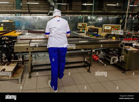 Confectionery Worker Sorting Zephyrs On Conveyor Stock Photo Alamy