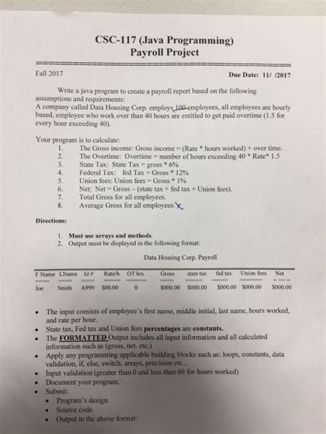 Solved Csc 117 Java Programming Payroll Project Fall 2017