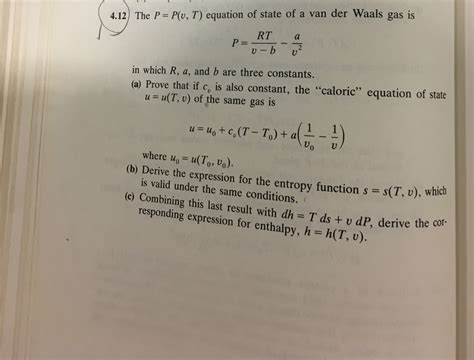 solved 4 12 the p p v t equation of state of a van der