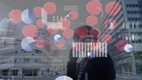 Animation Of Financial Data Processing And Shapes Over Caucasian Businesswoman Stock Video