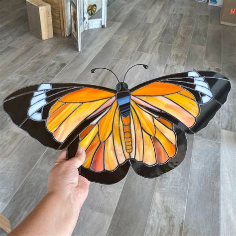 Handcrafted Stained Glass Monarch Butterfly Panel Unique Window