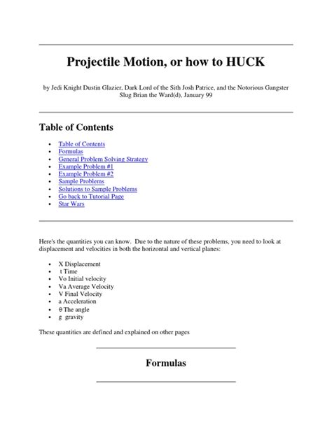 Projectile Motion Pdf Velocity Trigonometric Functions