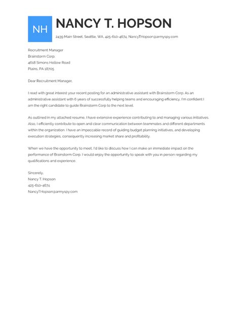 Resume Cover Letter Administrative Assistant
