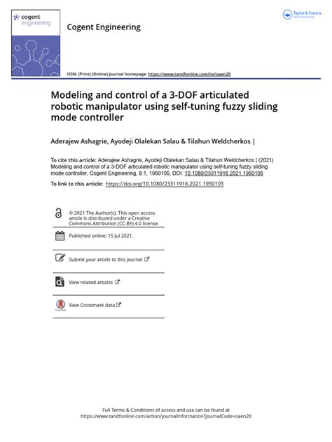 Modeling And Control Of A 3 Dof Articulated Roboti Download Free Pdf