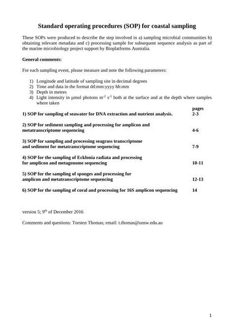Pdf Standard Operating Procedures Sop For Coastal Sampling Dokumen Tips