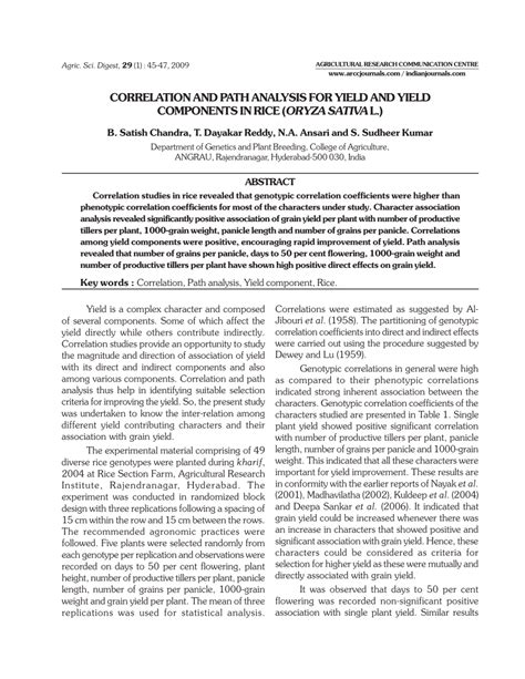 pdf correlation and path analysis for yield and yield components in