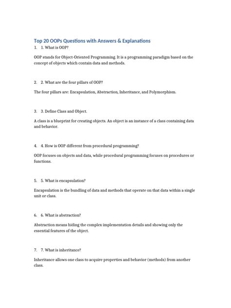 Top 20 Oops Qna With Explanations Pdf Method Computer Programming