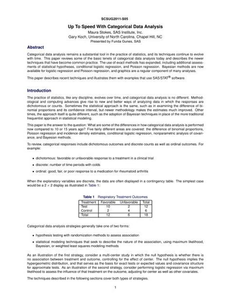 Up To Speed With Categorical Data Analysis South Central Sas