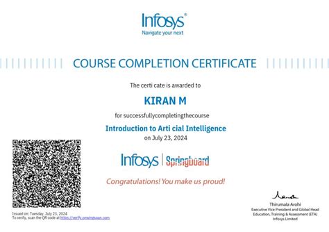 kiran m on linkedin artificialintelligence learning infosys careergrowth certification