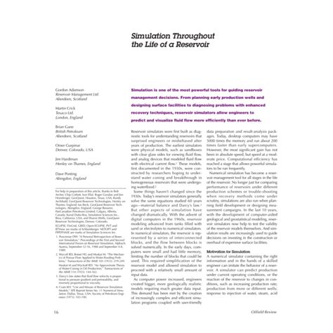 Simulation Throughout The Life Of A Reservoir