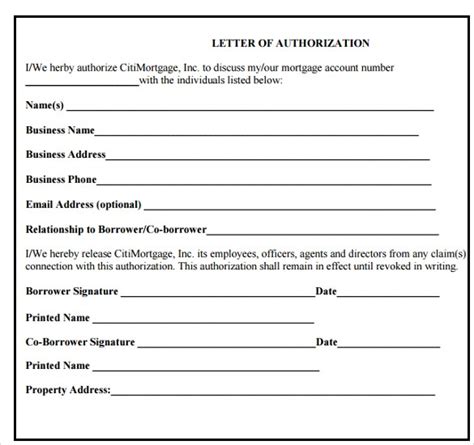 Letter Of Authorization Form Template
