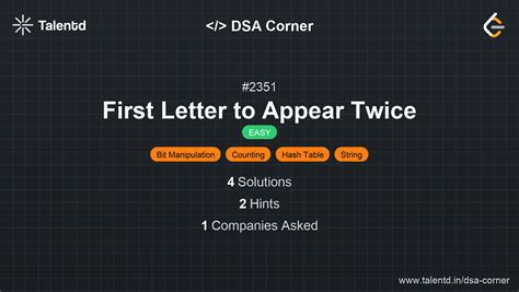 First Letter To Appear Twice Dsa Problem Talentd
