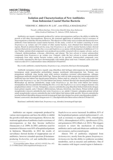 Pdf Isolation And Characterization Of New Antibiotics From Indonesian Coastal Marine Bacteria