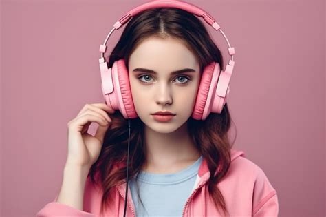 Premium Ai Image Portrait Of Beautiful Young Woman With Headphones