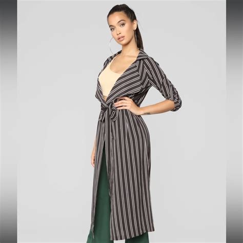 Fashion Nova Jackets And Coats Black And White Striped Long Duster