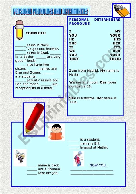 Personal Pronouns And Determiners Vocabulary Skills Personal