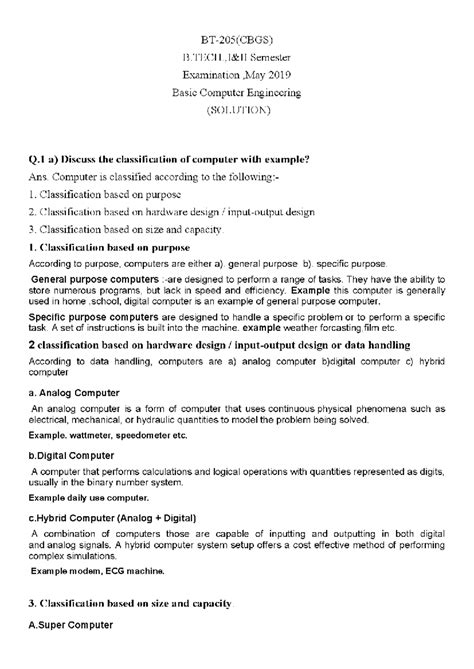 Bt 205 Basic Computer Engineering May 2019 Solutions Semester