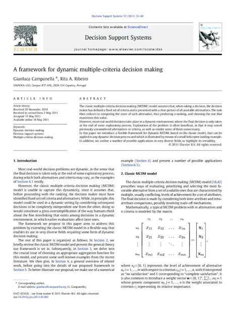 Pdf Decision Support Systems فراپیپر Multiple Criteria Decision Making Theclassicmultiple