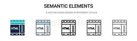 Semantisch Elementenpictogram In Gevulde Dunne Lijnoverzicht En