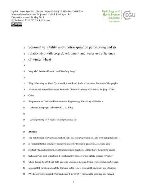 Pdf Seasonal Variability In Evapotranspiration Partitioning And Its Relationship With Crop