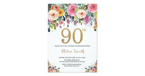 Blush Floral 90th Birthday Invitation Editable Templa