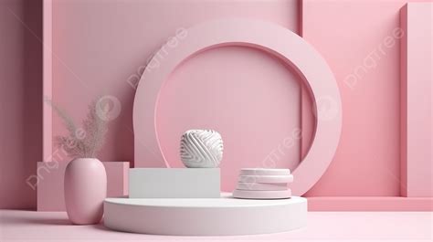 추상 플랫폼의 3d 렌더링 연단 스타일 인테리어가 있는 흰색 디스플레이 영역과 분홍색 배경에 표시되는 장식을 위한 빈 템플릿