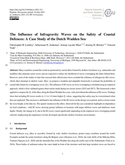 Pdf The Influence Of Infragravity Waves On The Safety Of Coastal