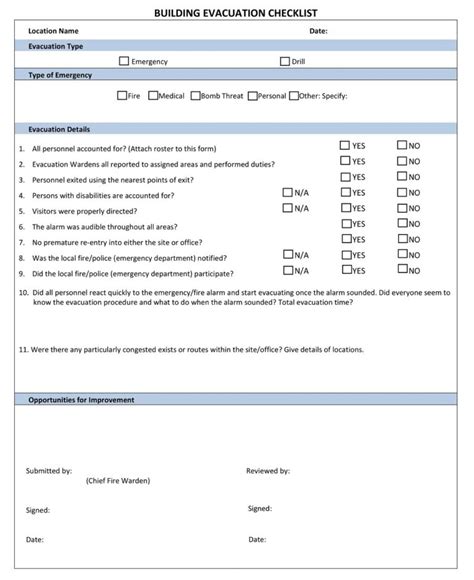 26 Free Printable Fire Evacuation Checklist Templates Sample Pdf Ms
