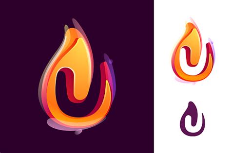 Logo Huruf U Dalam Nyala Api Ruang Negatif 3d Ikon Realistis Awal Yang