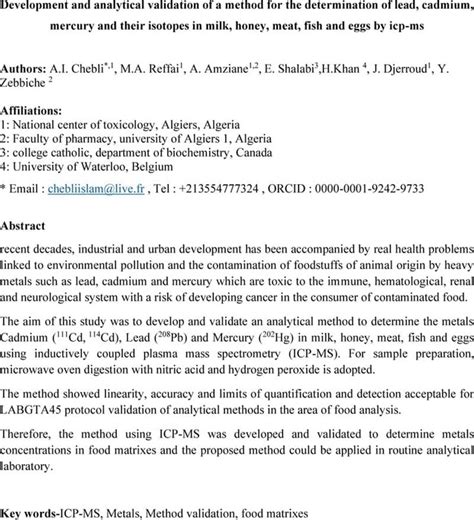 Development And Analytical Validation Of A Method For The Determination Of Lead Cadmium