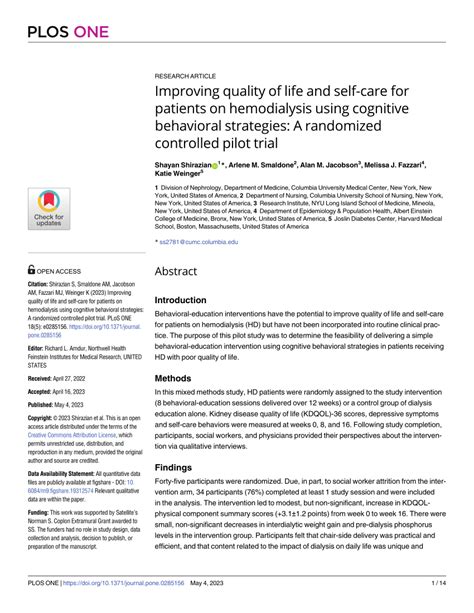 Pdf Improving Quality Of Life And Self Care For Patients On