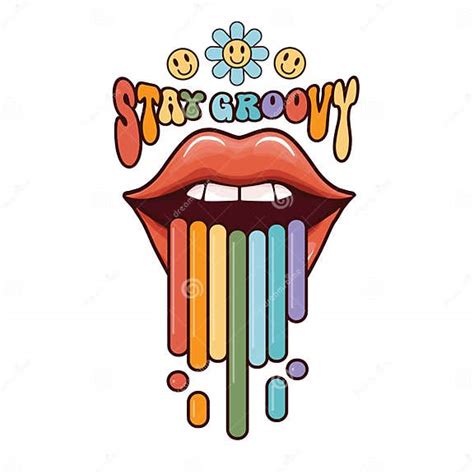 Groovy Open Mouth With Rainbow Groovy Lips Spews A Rainbow From The