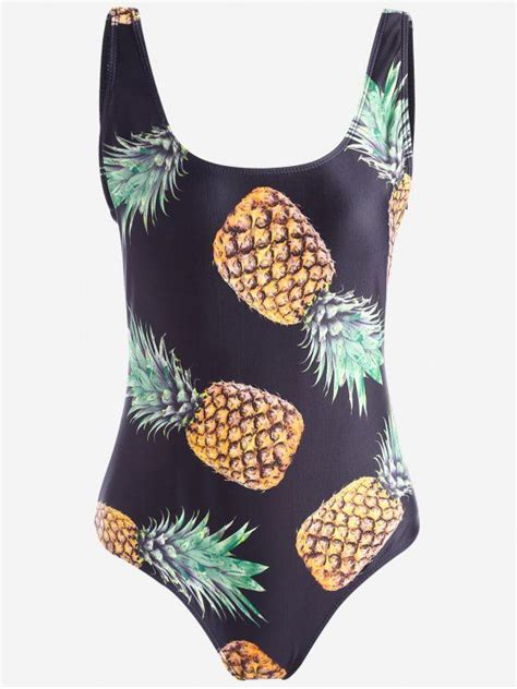 29 Off 2021 Plus Size Pineapple Print One Piece Swimsuit In Black