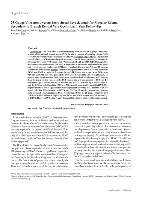 Pdf 25 Gauge Vitrectomy Versus Intravitreal Bevacizumab For Macular