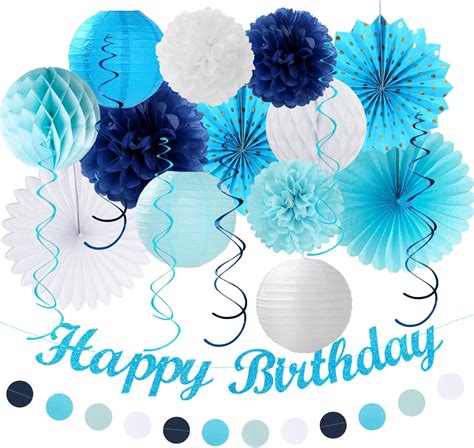 Light Royal Blue White Birthday Party Decorations 21pcs