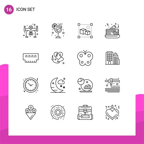 16 Thematic Vector Outlines And Editable Symbols Of Memory Gadget Processing Devices Food
