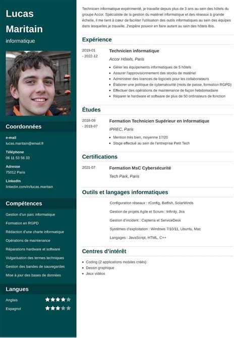 Cv En Informatique Compétences De Technicieningénieur