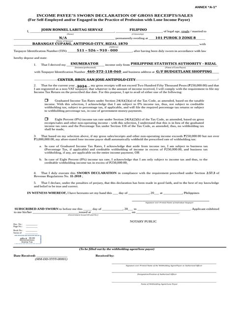 Tax Declaration Psa Pdf Taxes Income Tax