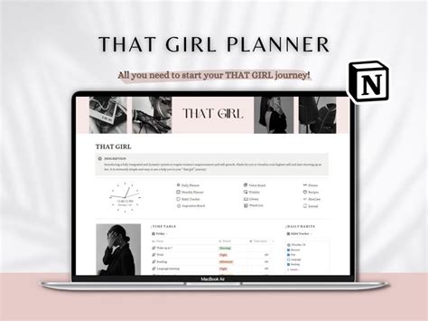 Notion Template Self Care Planner That Girl Notion Planner All In One Notion Vision