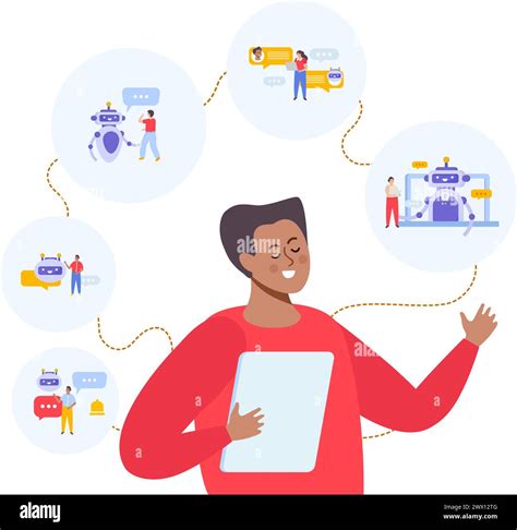 Man Using Chatbot Services Asking Questions And Receiving Answers Flat Composition Vector