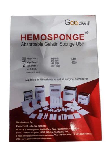 Absorbable Hemostatic Gelatin Sponge Standard Packaging Size 2 Pcs