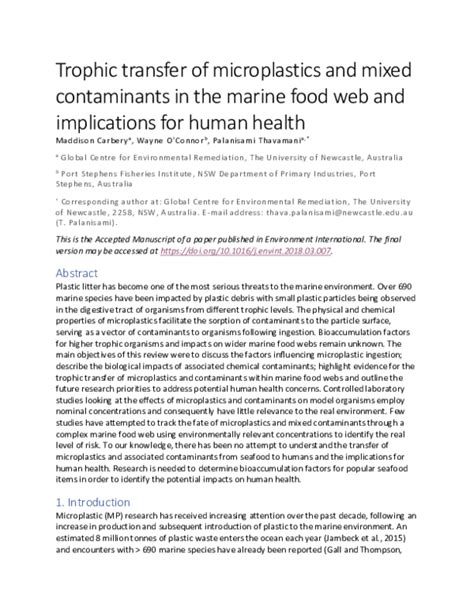 Pdf Trophic Transfer Of Microplastics And Mixed Contaminants In The Marine Food Web And