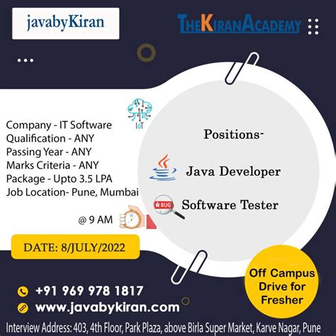 The Kiran Academy Java By Kiran On Linkedin Jobs Offcampus Java