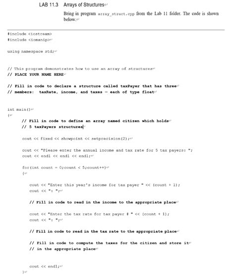 Solved Lab 113 Arrays Of Structures Bring In Program