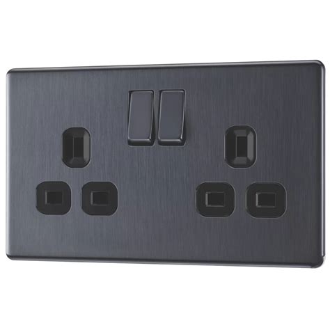 LAP A Gang DP Switched Power Sockets Slate Grey With Black Inserts Pack Screwfix