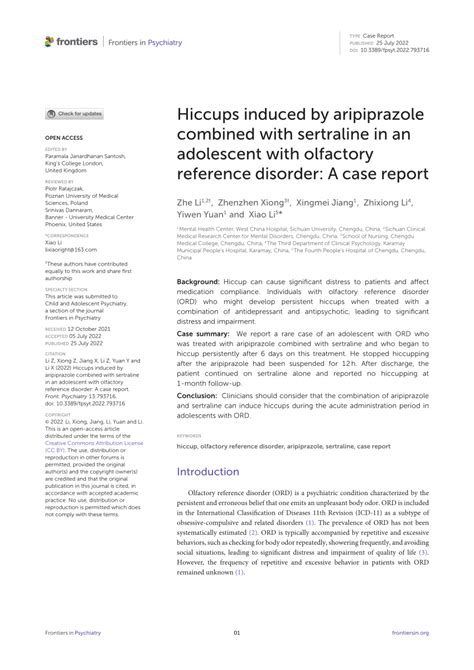 Pdf Hiccups Induced By Aripiprazole Combined With Sertraline In An